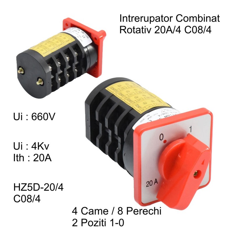Comutator Rotativ 4 Came 1-0 20A C08/4 - Roelectro