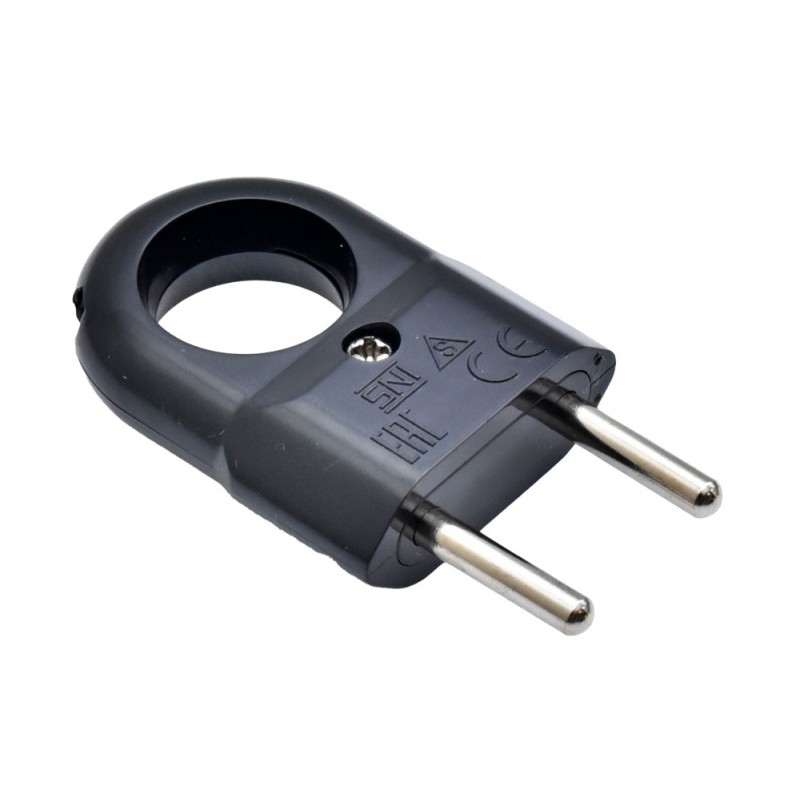 Stecher Plat Negru cu Inel 10A RO37AL - Roelectro